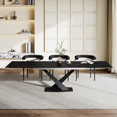 Everly Quinn Edora 62.99" to 94.48" Extendable Rectangular Sintered Stone Dining Table for 8-10 ...